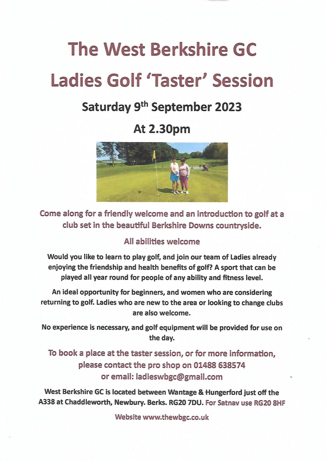 Women’s FREE Golf “Taster” session at West Berks GC – 4legsradio